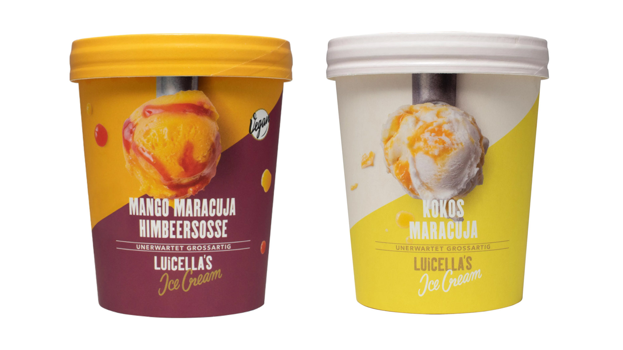 Veganes Eis im Supermarkt. Lycka, Made with Luve und Co