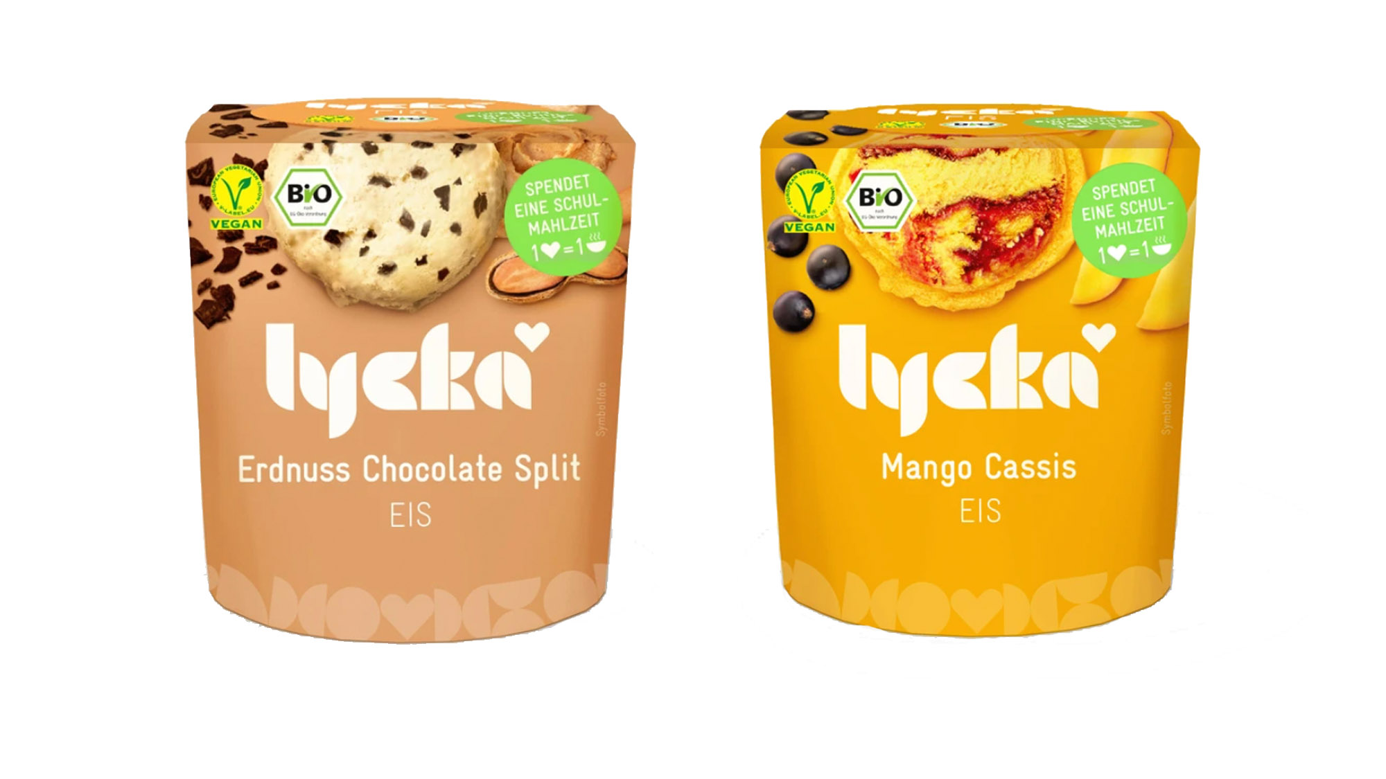 Veganes Eis im Supermarkt. Lycka, Made with Luve und Co